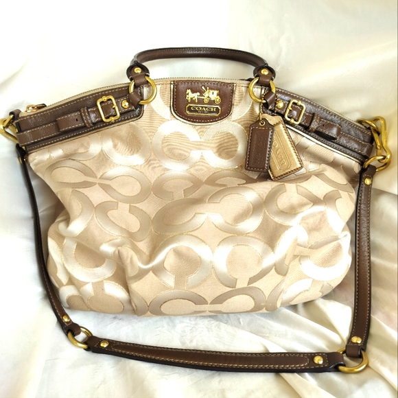 Coach | Bags | Coach Signature Beige And Brown Shoulder Bag | Poshmark